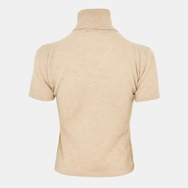 Miu Miu Short Sleeve Turtleneck Knit Top With Embroidered Logo