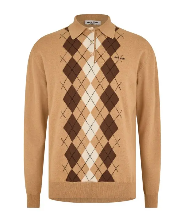 Miu Miu Knitted Polo Sweater With Argyle Pattern