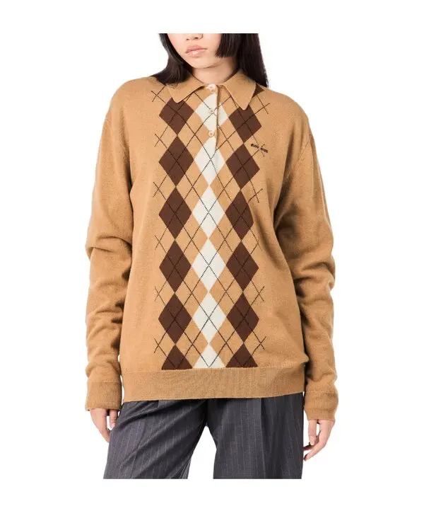 Miu Miu Knitted Polo Sweater With Argyle Pattern