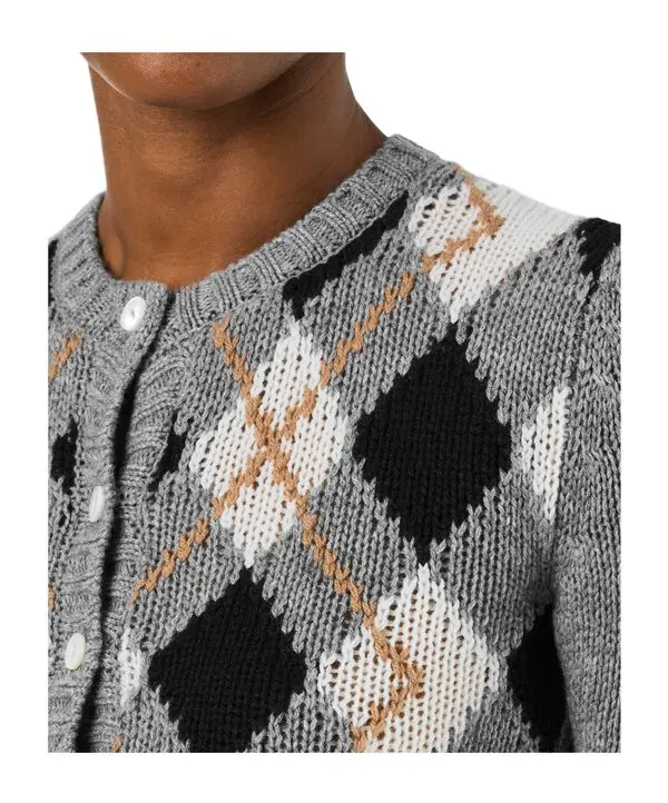 Prada Argyle Jacquard Cropped Knit Cardigan