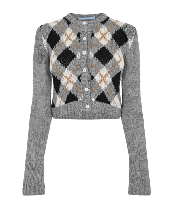 Prada Argyle Jacquard Cropped Knit Cardigan