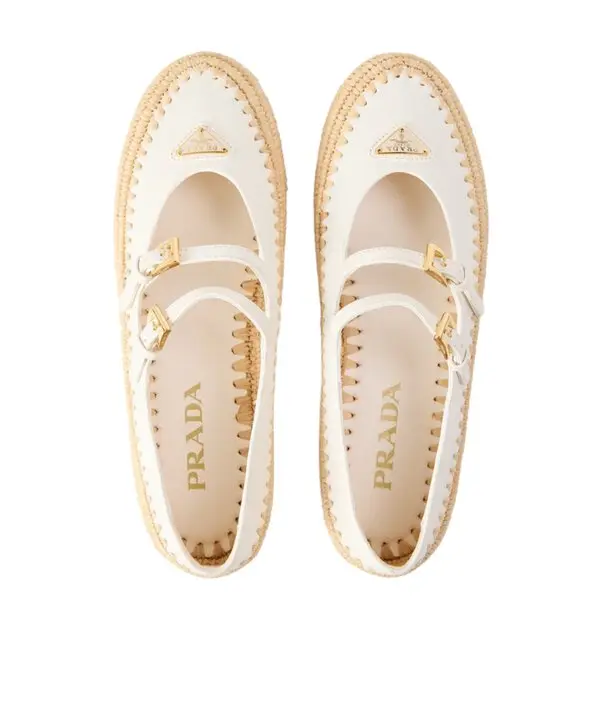 Prada Nappa Leather And Raffia Ballerinas