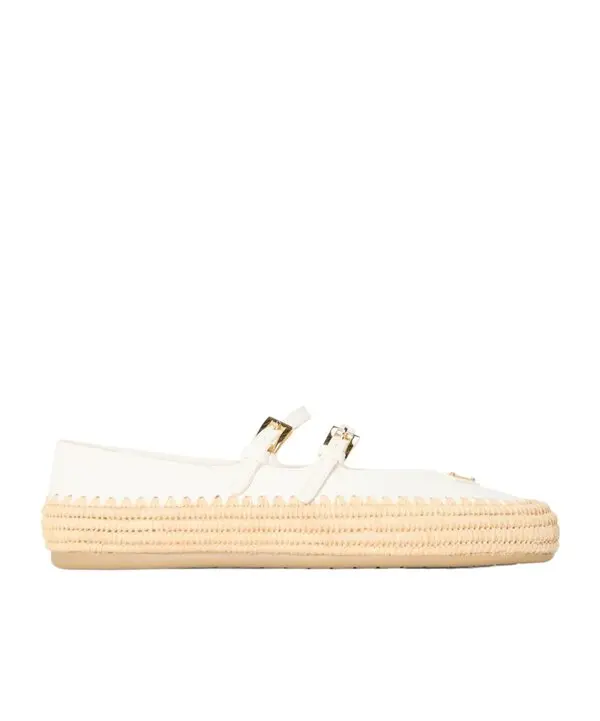 Prada Nappa Leather And Raffia Ballerinas