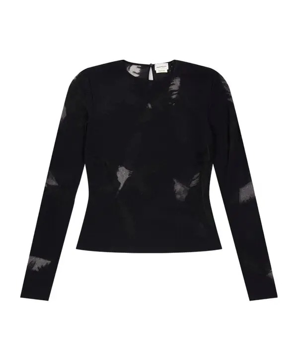 Alexander McQueen Ink Print Long-sleeve Cropped Top - Black