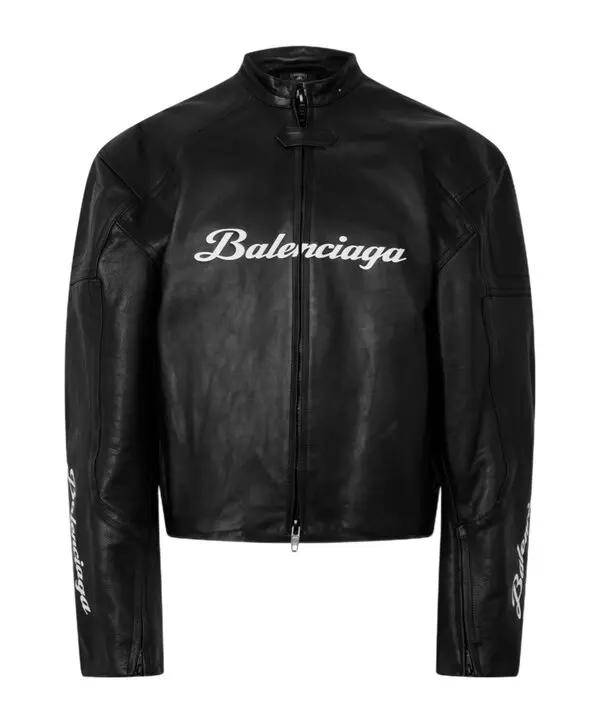 Balenciaga Logo Leather Biker Jacket