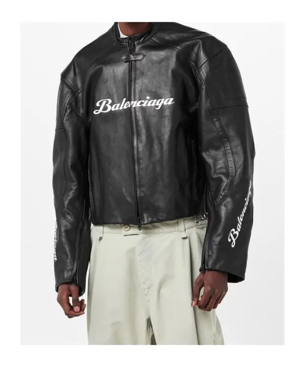 Balenciaga Logo Leather Biker Jacket