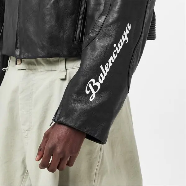 Balenciaga Logo Leather Biker Jacket