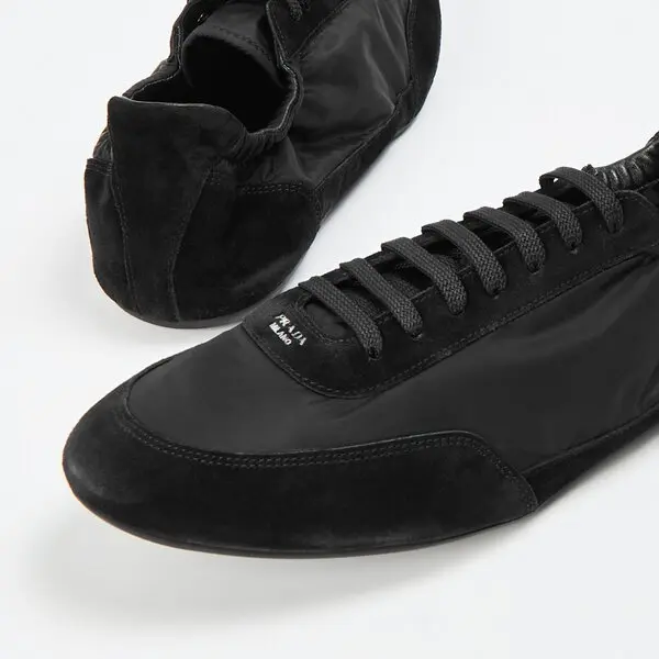 Prada Low-top Sneakers With Pointed Toe And Gathered Detail