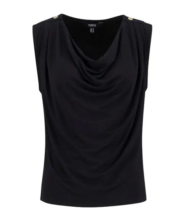 Barbour Saskia Drape Neck Top With Stud Embellishments - Black