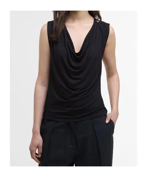 Barbour Saskia Drape Neck Top With Stud Embellishments - Black