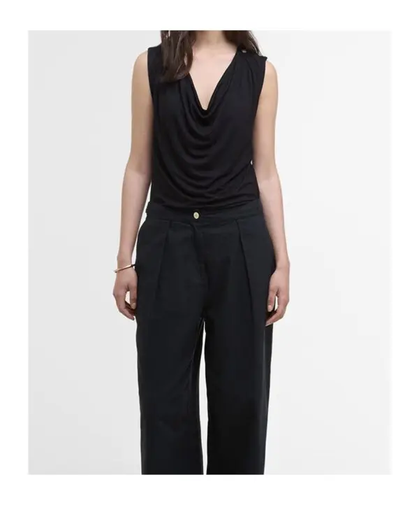 Barbour Saskia Drape Neck Top With Stud Embellishments - Black
