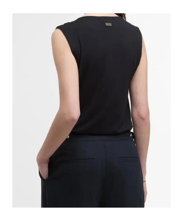 Barbour Saskia Drape Neck Top With Stud Embellishments - Black