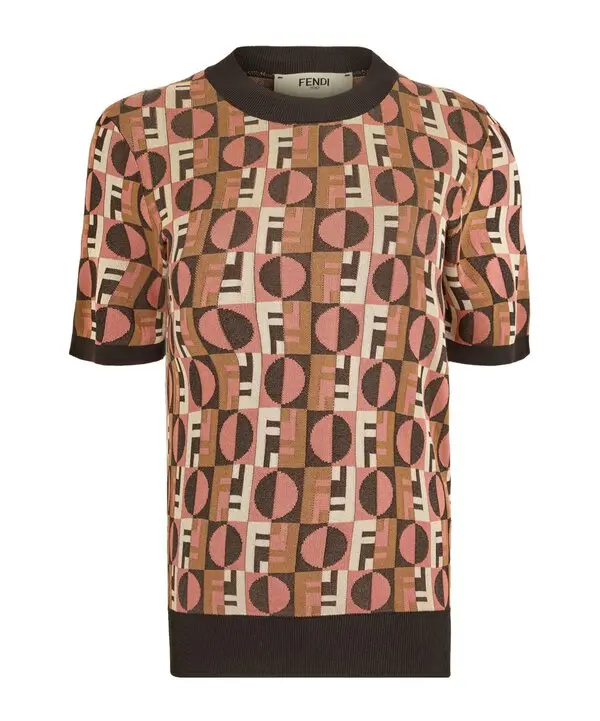 Fendi Monogrammed Short Sleeve Knit Top - Brown
