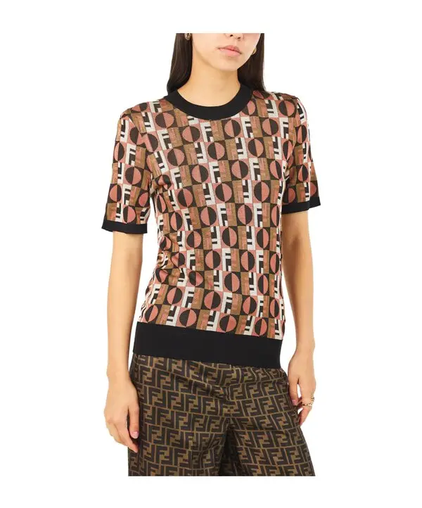 Fendi Monogrammed Short Sleeve Knit Top