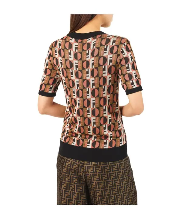 Fendi Monogrammed Short Sleeve Knit Top