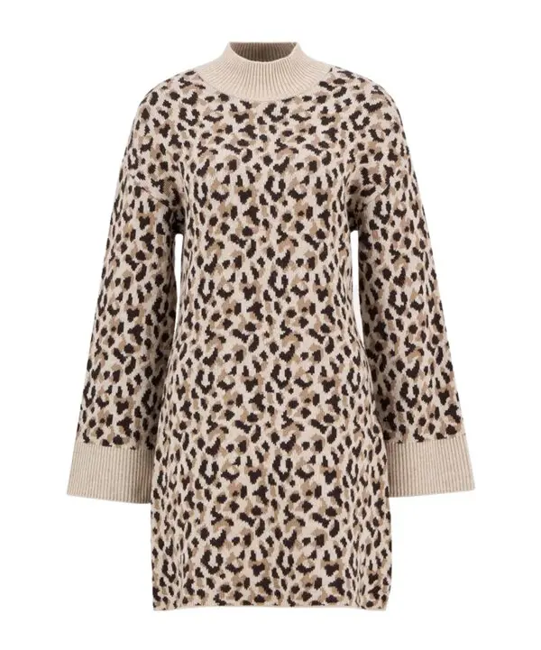 Barbour International Juliana Leopard Print Wool-blend Knit Mini Dress