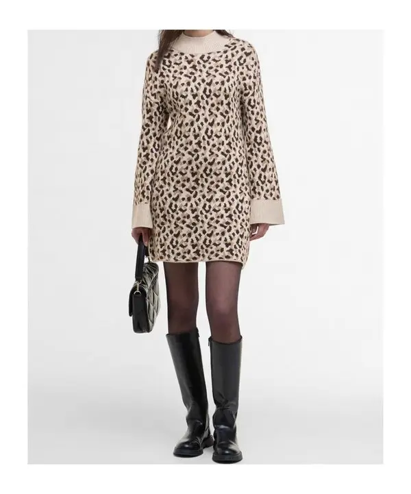 Barbour International Juliana Leopard Print Wool-blend Knit Mini Dress