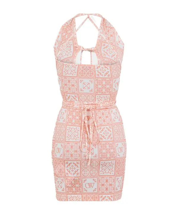 Off-White Geometric Tile Print Halterneck Mini Dress