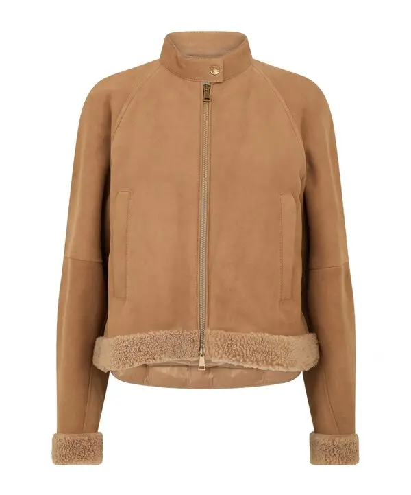 Moncler Suede Jacket With Shearling Trim