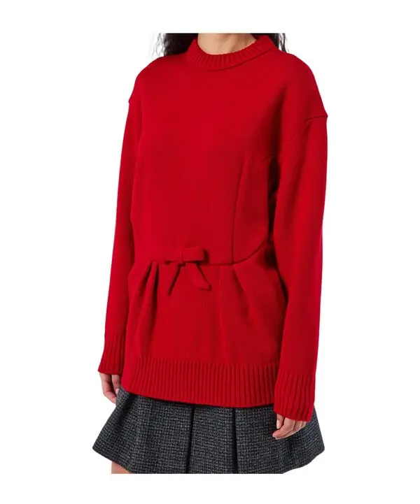 Prada Mock Neck Waist-cinched Knit Sweater
