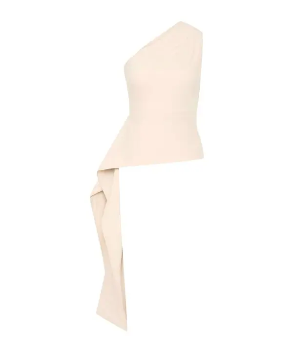 ST. AGNI High-neck Draped One-shoulder Blouse - Nude