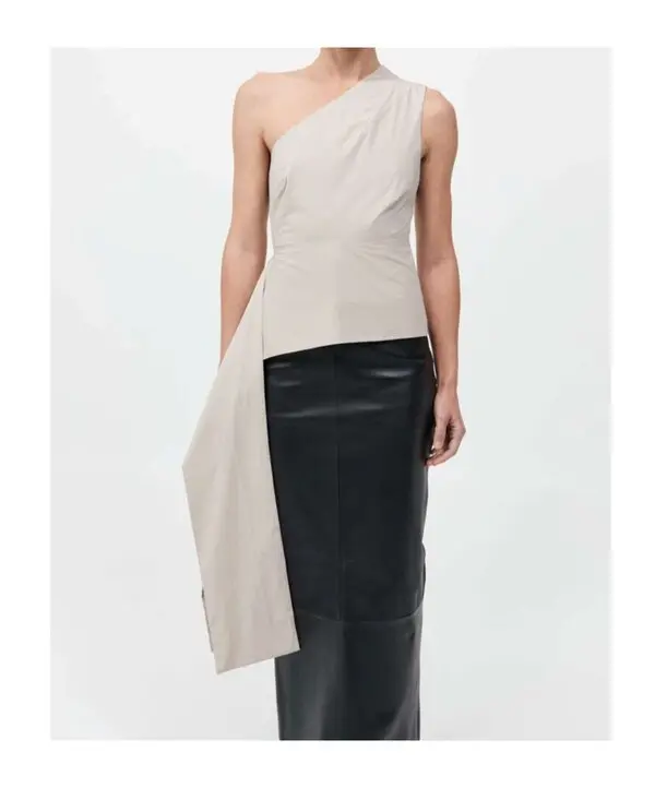 ST. AGNI High-neck Draped One-shoulder Blouse - Nude