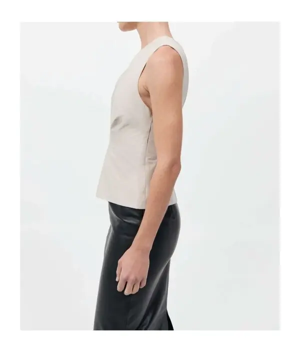 ST. AGNI High-neck Draped One-shoulder Blouse - Nude