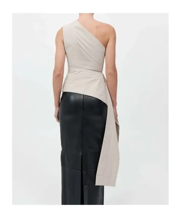 ST. AGNI High-neck Draped One-shoulder Blouse - Nude
