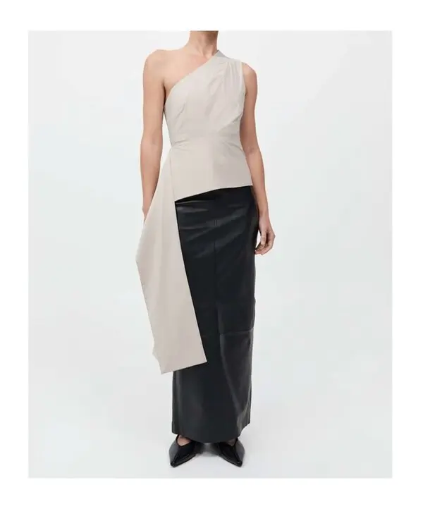 ST. AGNI High-neck Draped One-shoulder Blouse - Nude