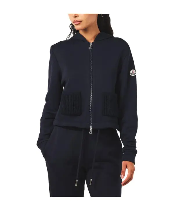 Moncler Zip-up Cropped Hoodie With Ribbed Pockets