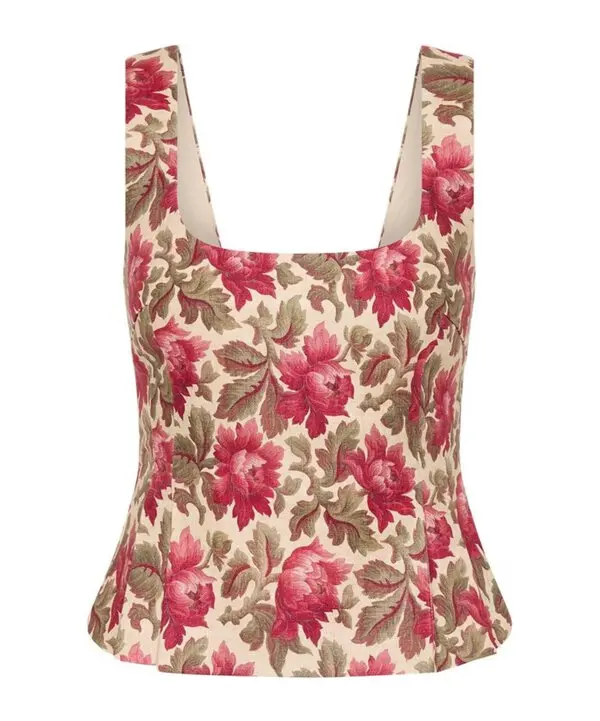 Posse Sleeveless Floral Print Peplum Top