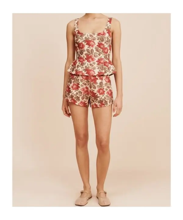 Posse Sleeveless Floral Print Peplum Top