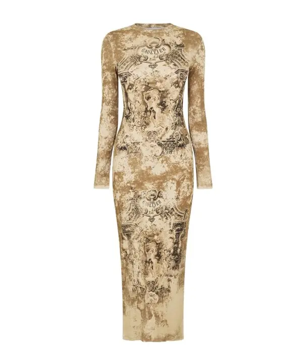 JEAN PAUL GAULTIER Printed Long Sleeve Maxi Dress - Nude