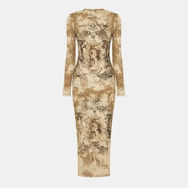 JEAN PAUL GAULTIER Printed Long Sleeve Maxi Dress - Nude
