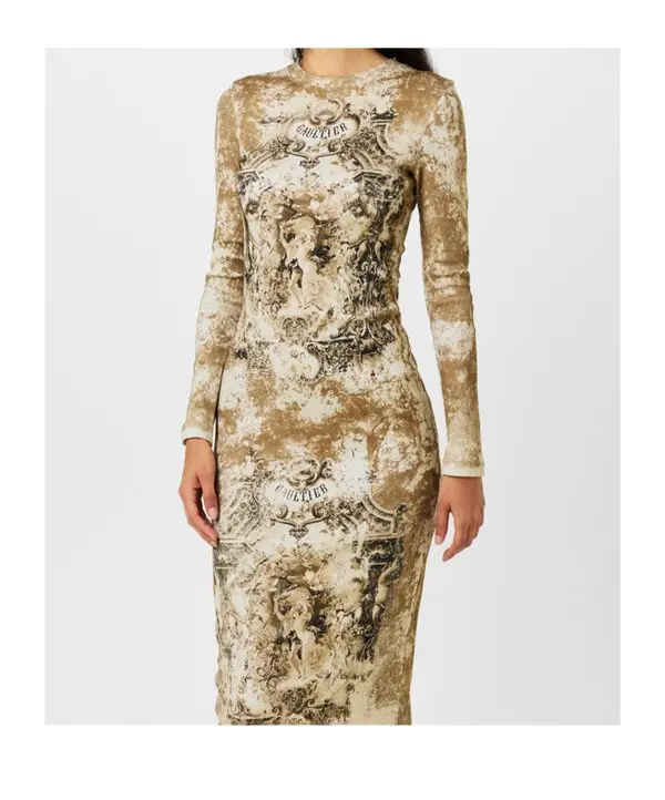JEAN PAUL GAULTIER Printed Long Sleeve Maxi Dress - Nude
