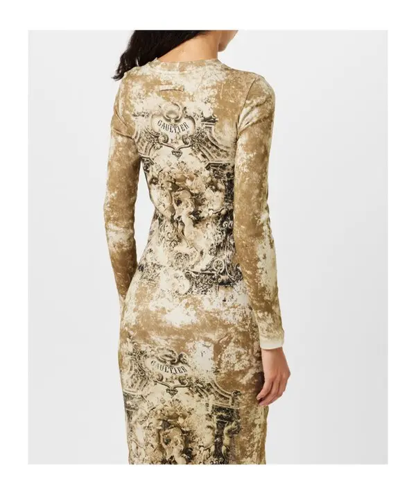 JEAN PAUL GAULTIER Printed Long Sleeve Maxi Dress - Nude