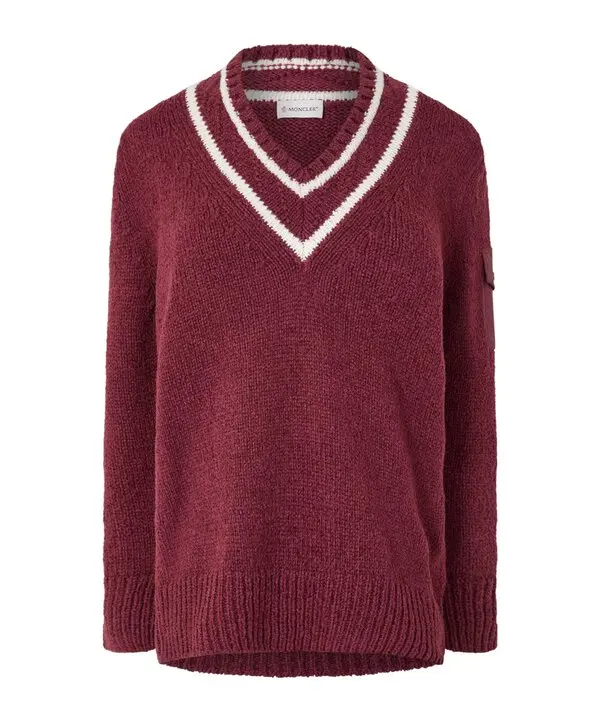 Moncler V-neck Knitted Sweater - Red