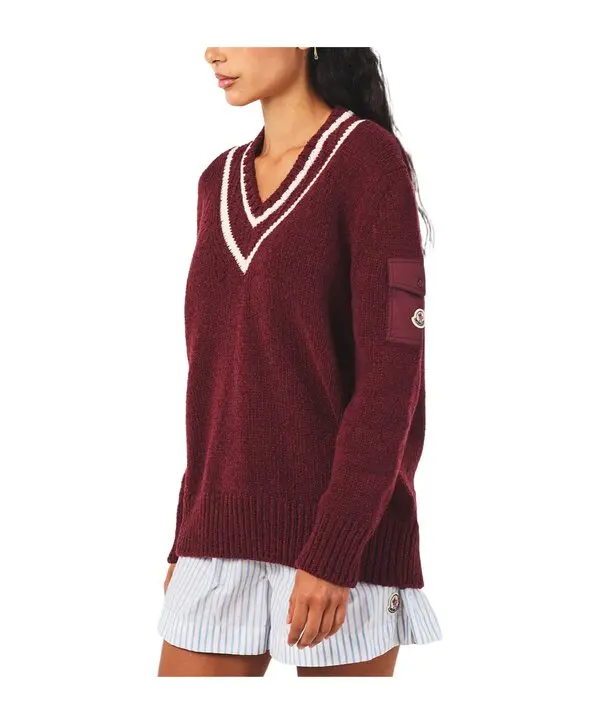 Moncler V-neck Knitted Sweater - Red