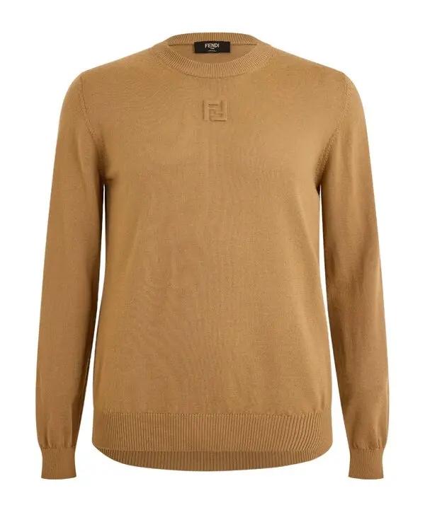 Fendi Khaki Crew-neck Long-sleeve Knit Sweater