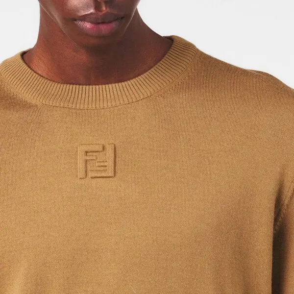 Fendi Khaki Crew-neck Long-sleeve Knit Sweater