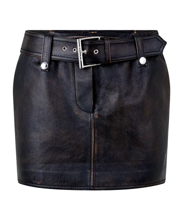 Alexander McQueen Distressed Leather Mini Skirt