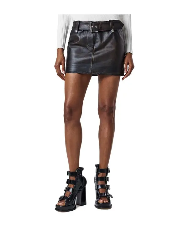 Alexander McQueen Distressed Leather Mini Skirt