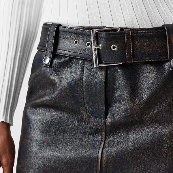 Alexander McQueen Distressed Leather Mini Skirt