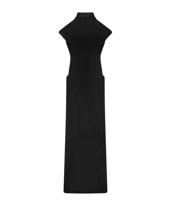 JEAN PAUL GAULTIER Sleeveless High Neck Maxi Dress With Pleated Detailing - Black