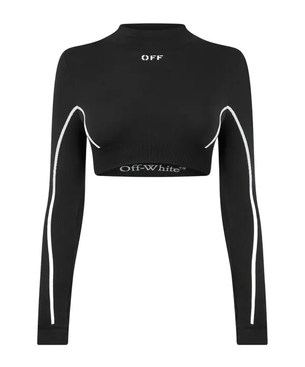 Off-White Off" Logo Cropped Long Sleeve T-shirt