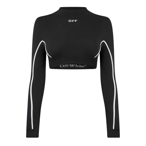 Off-White Off" Logo Cropped Long Sleeve T-shirt