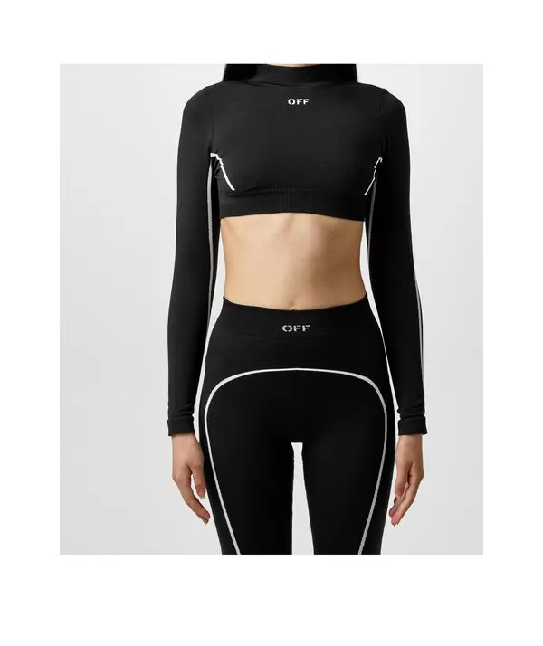 Off-White Off" Logo Cropped Long Sleeve T-shirt