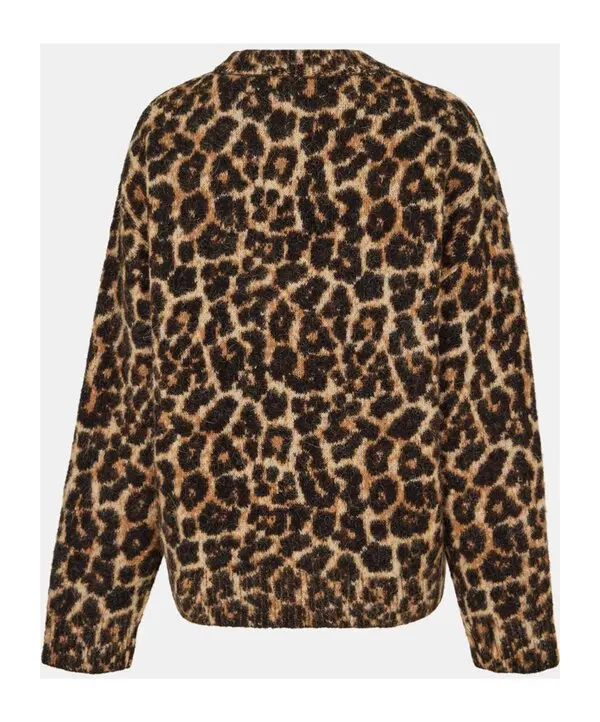 ANINE BING Leopard Print Long Sleeve Crewneck Top