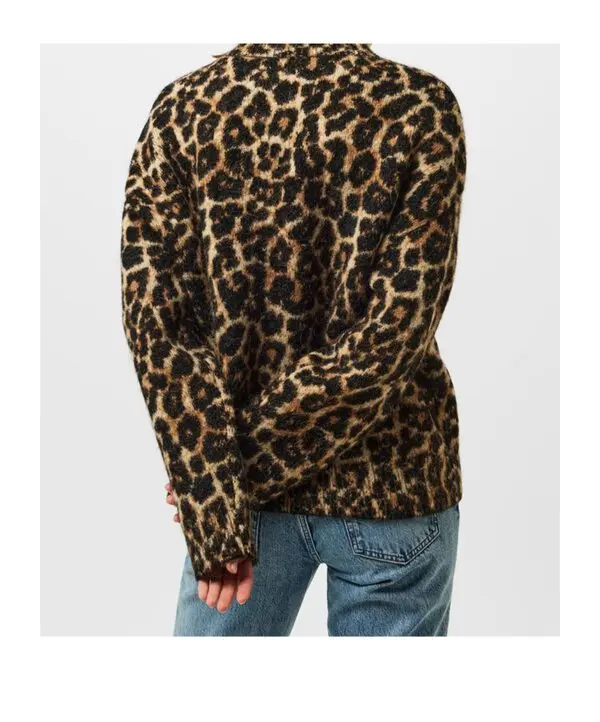 ANINE BING Leopard Print Long Sleeve Crewneck Top
