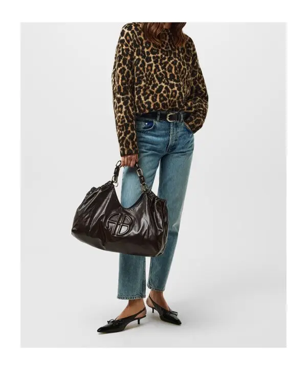 ANINE BING Leopard Print Long Sleeve Crewneck Top